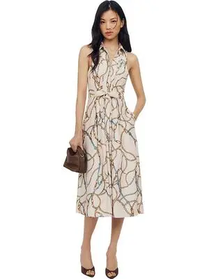 Maeve Satin Tie Twist Midi Dress - Neutral Pattern