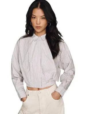 Anthropologie Cropped Cotton Bubble-hem Shirt - Blue Stripe