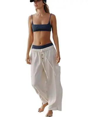 CELANDINE High-rise Pull-on Linen Blend Pants - Ivory