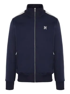 Palm Angels Logo Embroidered Zip-up Jacket - Blue