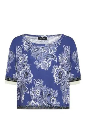 Etro Bandanna Bouquet Printed Jersey Blouse - Blue