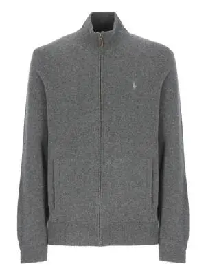 Polo Ralph Lauren Embroidered Zip Knit Cardigan - Gray