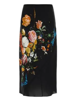 Dries Van Noten Satin Floral Print Skirt - Black