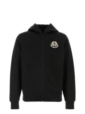 Moncler Cotton Zip-up Hoodie With Logo Patch - Black