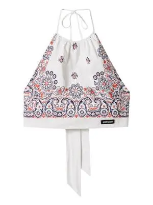 Miu Miu Printed Poplin Halter Top - White/blue