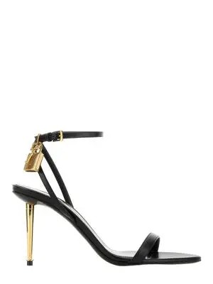TOM FORD Leather Stiletto Sandals With Padlock Detail - Black