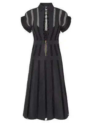 Fendi Faille Midi Shirt Dress With Sheer Inserts - Black