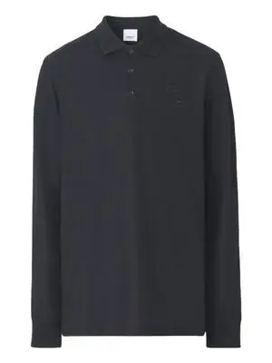 Burberry Letter Pattern Long-sleeved Polo Shirt - Black