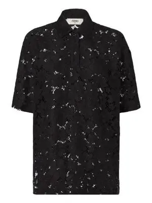 Fendi Lace Oversize Polo Shirt - Black