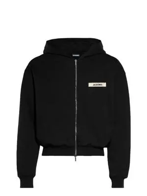 Jacquemus Logo Patch Zip-up Hoodie - Black