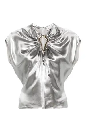 LANVIN Gathered Detail Embellished Top - Gray