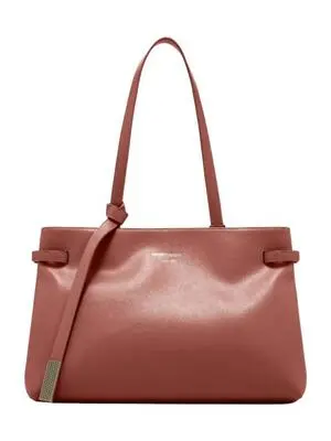 Emporio Armani Leather Shoulder Bag With Strap Detail - Reddish Brown