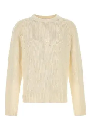 THE ROW Ivory Silk Ribbed Crew Neck Sweater - White