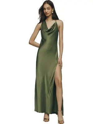 Bardot Anastasia Satin Halter Dress - Olive