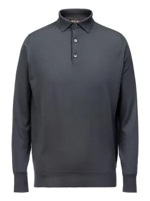 Loro Piana Long Sleeve Polo Shirt Black