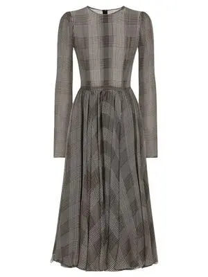 Dolce & Gabbana Glen Plaid Printed Chiffon Midi Dress - Black