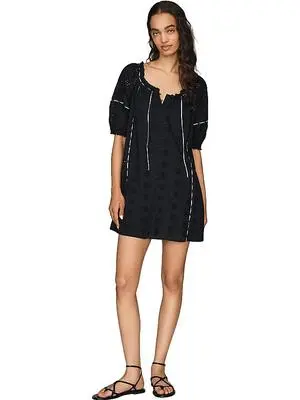 Anthropologie Cotton Eyelet Puff Sleeve Mini Dress - Black