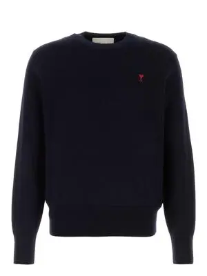 AMI Paris Navy Wool Sweater With De Coeur Embroidery - Blue