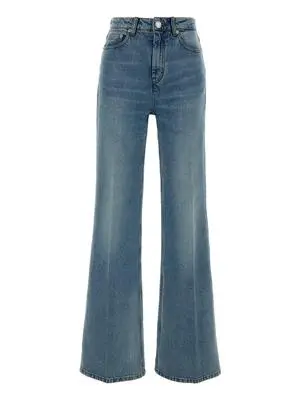 AMI Paris Stonewashed Pure Cotton Denim Flared Jeans - Blue