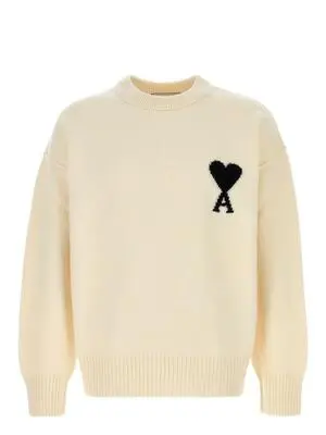 AMI Paris Wool Sweater With De Coeur Embroidery - White