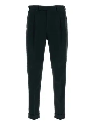 PT TORINO Stretch Cotton Inverted Pleat Trousers - Black