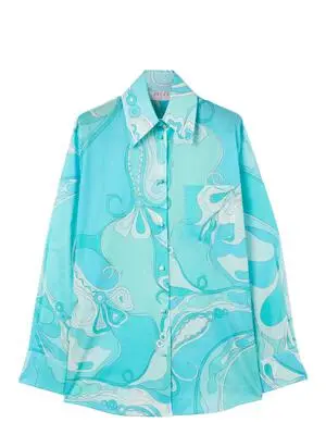 Emilio Pucci Emilio Pucci Printed Cotton Shirt Turquoise