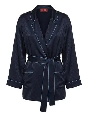 Gucci Monogrammed Belted Jacket - Dark Blue