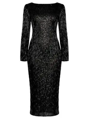 Dolce & Gabbana Long Sleeve Open Back Sequin Dress - Black