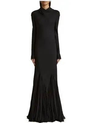 Khaite Long-sleeved Asymmetrical Dress With Scarf Neckline - Black