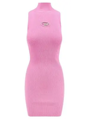 DIESEL® Ribbed Mock Neck Sleeveless Mini Dress With Oval D Logo - Pink