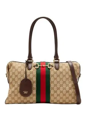 Gucci Gg Canvas Large Tote Bag With Striped Detail - Brown