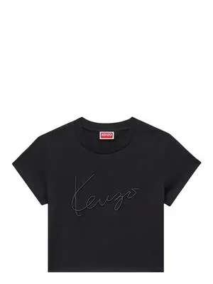Kenzo Signature" Embroidered Cotton Cropped T-shirt - Black