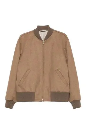 LARDINI Ribbed-trim Zip-up Bomber Jacket - Brown