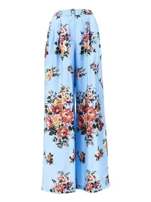 Dolce & Gabbana Floral Print Silk Trousers - Blue