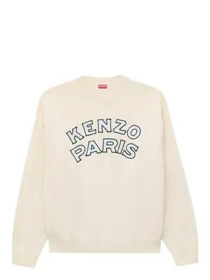 Kenzo Embroidered Wool-cotton Blend Crew Neck Sweater - White