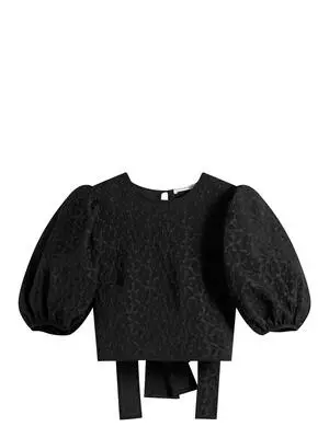 Cecilie Bahnsen Faris Top With Puff Sleeves And Bow Detail - Black