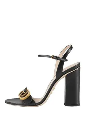 Gucci Leather Double G Block Heel Sandals - Black