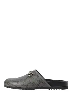 Gucci Gg Supreme Mule With Horsebit Detail - Grey/black