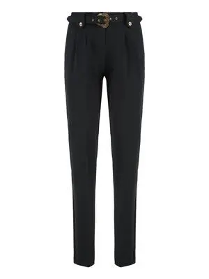 Versace Stretch Viscose Trousers With Buckled Belt - Black