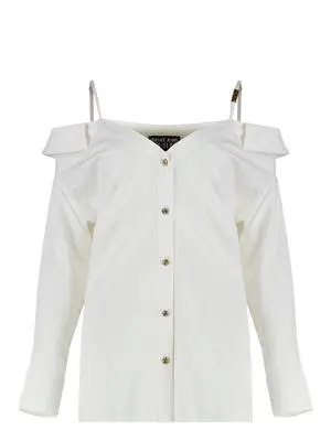 Versace Off-shoulder Shirt With Embellished Buttons - White