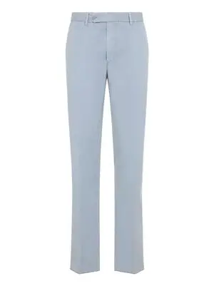 Ralph Lauren Purple Label Cotton Flat-front Straight-leg Pants - Blue