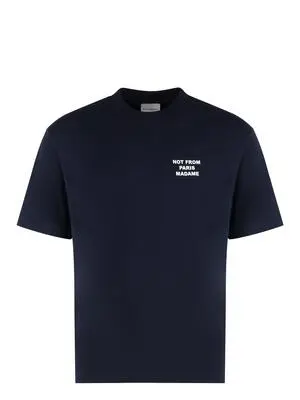 Drole De Monsieur Slogan Cotton Crew-neck T-shirt - Blue