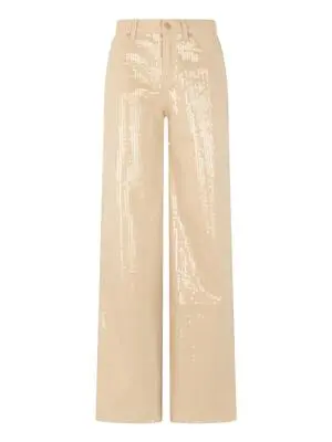 7 For All Mankind 7 For All Mankind Cotton Wide-Leg Trousers With Transparent Sequin Detail Beige