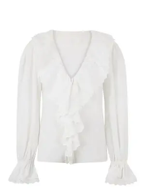 ALBERTA FERRETTI ALBERTA FERRETTI Cotton Poplin Blouse With Ruffle And San Gallo Lace