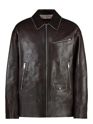 Gucci Lamb & Calf Leather Zip-up Jacket With Contrasting Details - Brown