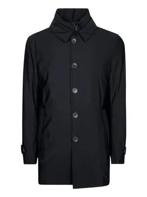 Herno Rain Jacket With Stand Collar And Button Details - Blu