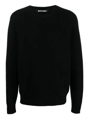 Palm Angels Wool Blend Sweater With Logo Embroidery - Black