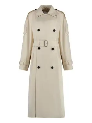 Burberry Gabardine Trench Jacket With Buckled Cuffs And Back Slit Hem - Beige
