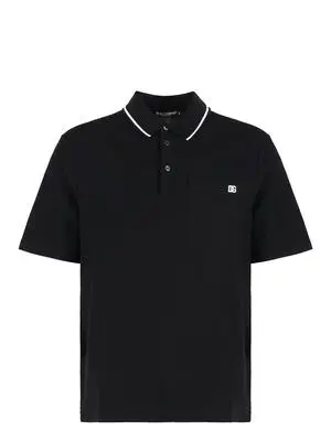 Dolce & Gabbana Cotton Piqué Polo Shirt With Front Pocket - Black