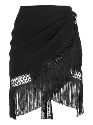 LES FILLES D'EVA Asymmetrical Mini Skirt With Fringed Hem - Black